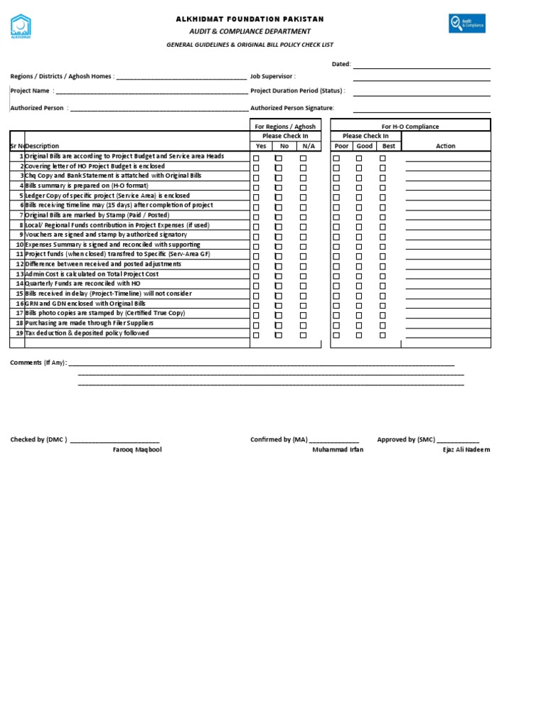 Audit & Compliance Department: General Guidelines & Original Bill ...