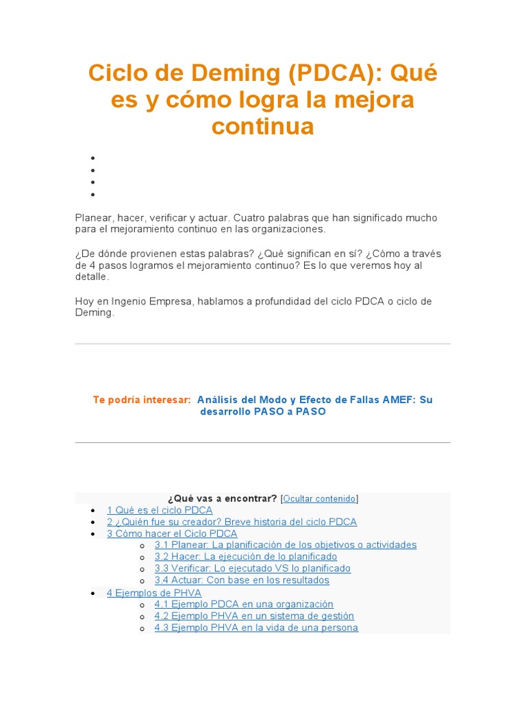 Ciclo de Deming | PDF | Planificación | Business