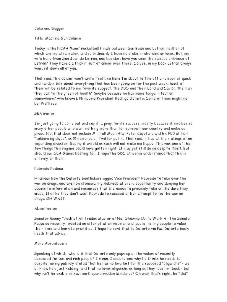 Machine Gun Column 20 Nov 2019 | PDF | Rodrigo Duterte