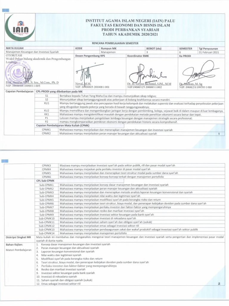 RPS Manajemen Keuangan Dan Investasi Syariah Lengkap | PDF | Bisnis ...