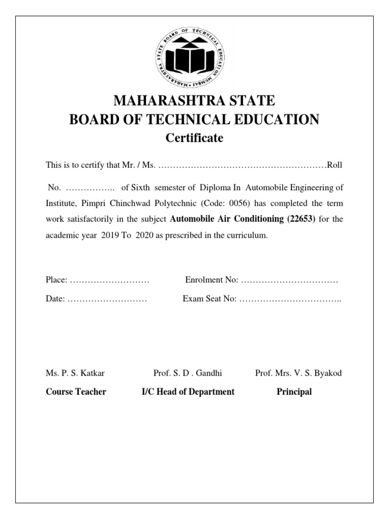 Maharashtra State Board of Technical Education: Certificate | PDF ...