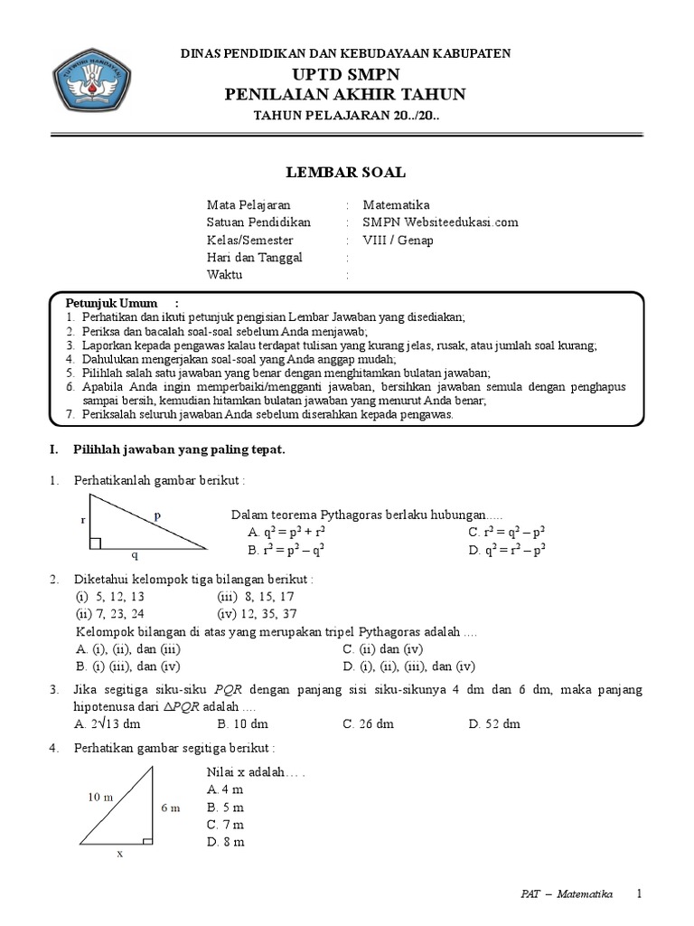 Soal PAT MTK Kelas 8 K13 | PDF | Metode & Bahan Ajar