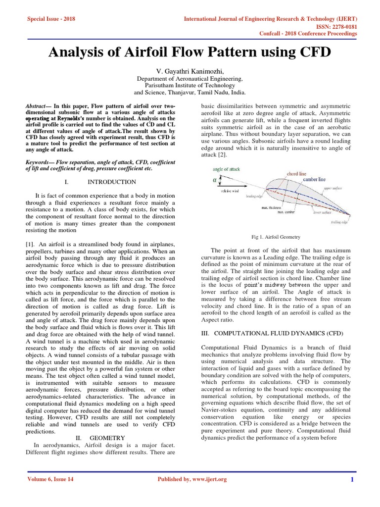 Analysis of Airfoil Flow Pattern Using CFD IJERTCONV6IS14048 | PDF | Lift (Force) | Airfoil