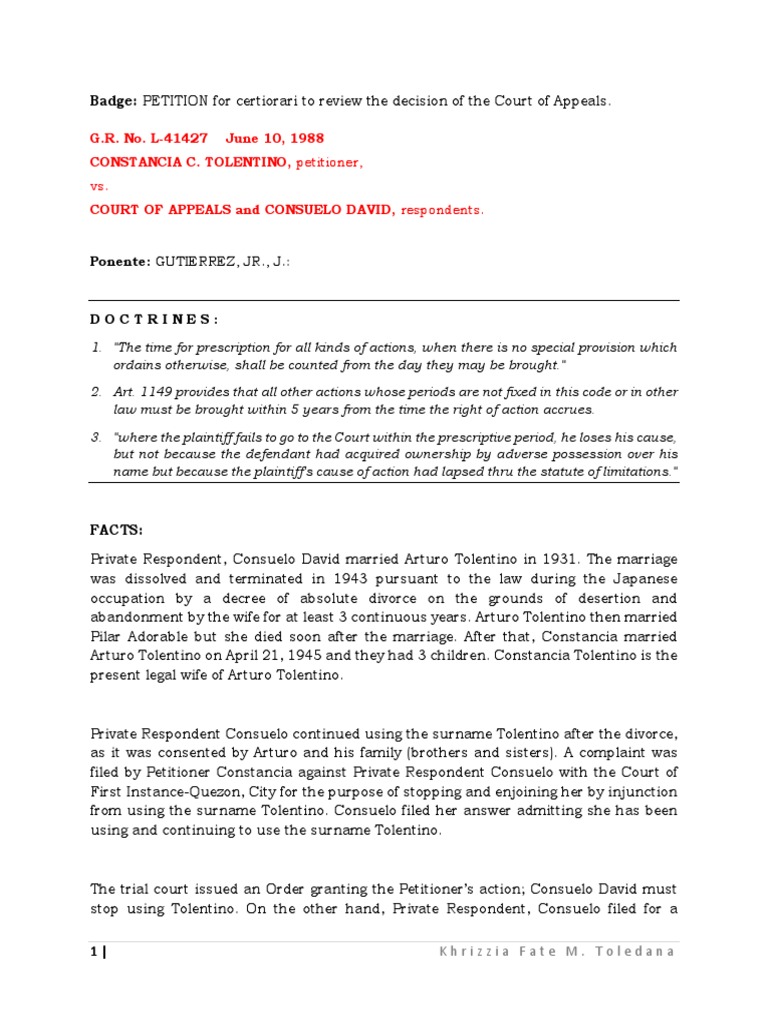 Court Ruling on Surname Usage Rights | PDF | Statute Of Limitations ...