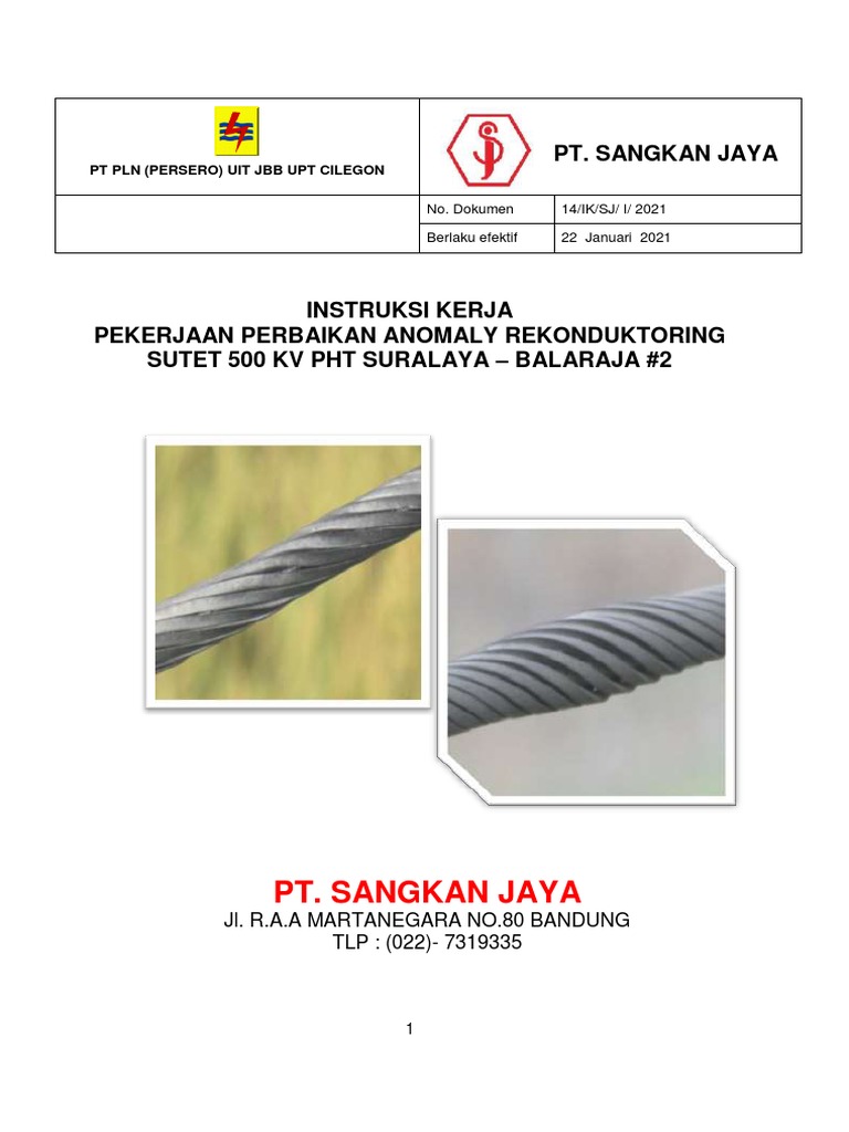 Instruksi Kerja Perbaikan Rekonduktor SUTET | PDF