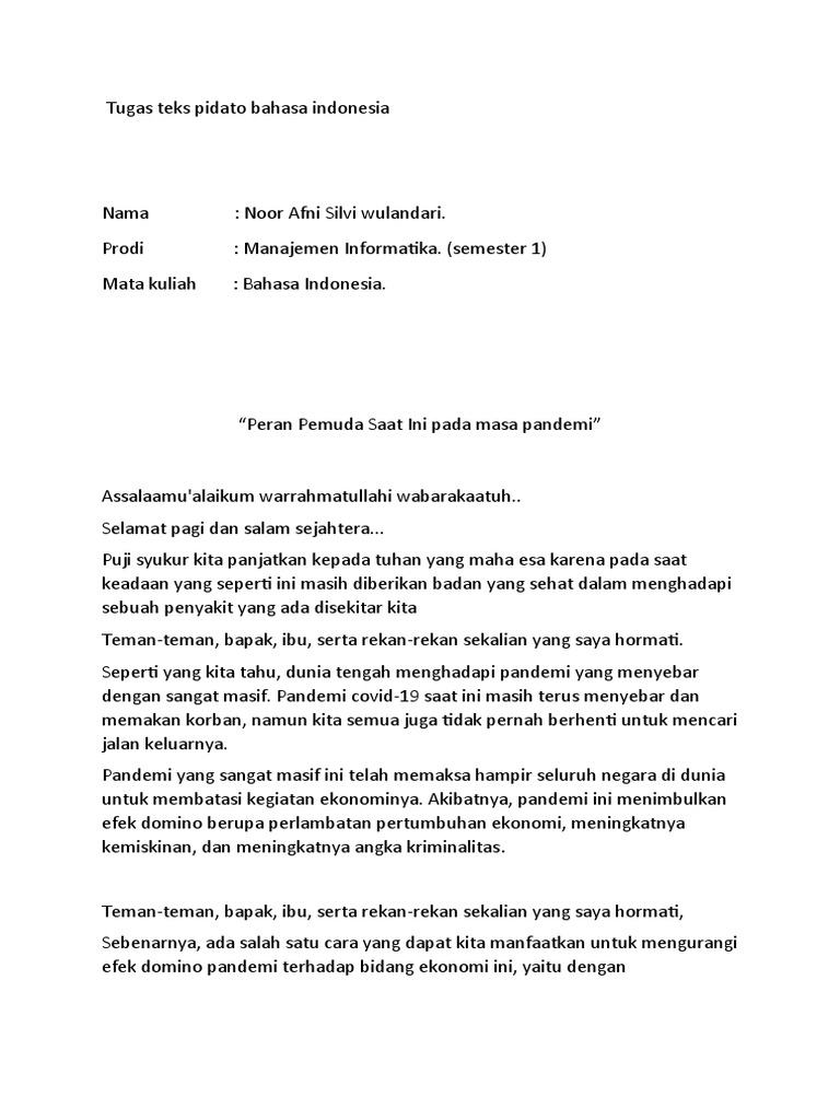 Tugas Teks Pidato Bahasa Indonesia | PDF