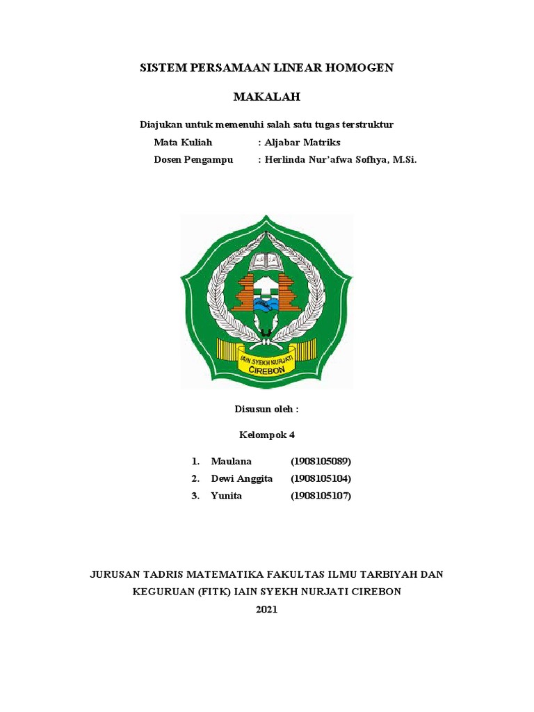 Kelompok 4 - Sistem Persamaan Linear Homogen | PDF