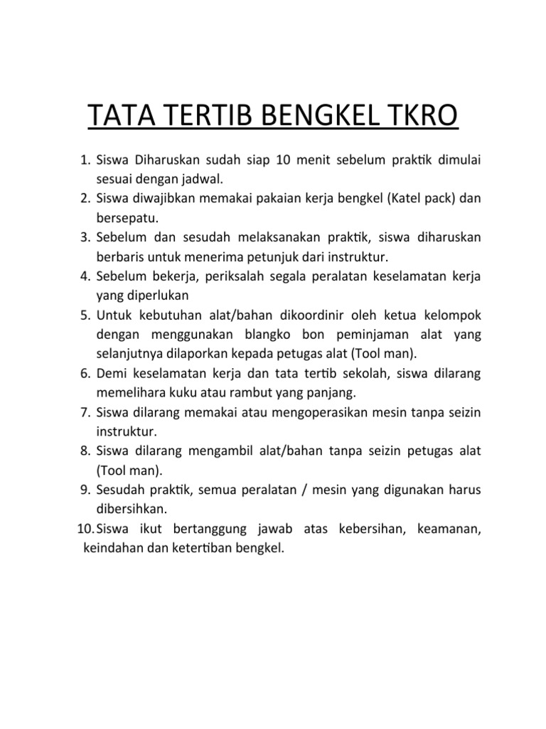 Tata Tertib Bengkel Tkro | PDF