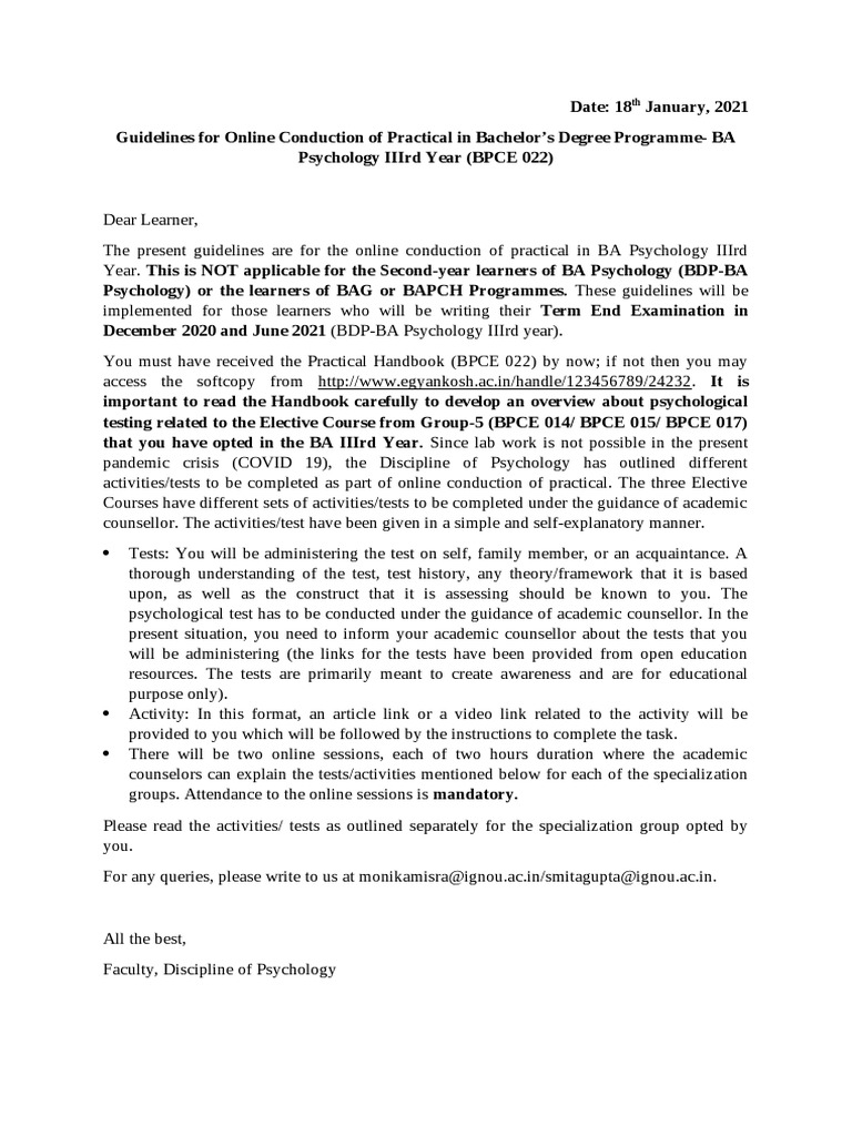 Online Practical Conduction Guidelines For BPCE 022 (BDA-BA Psychology ...