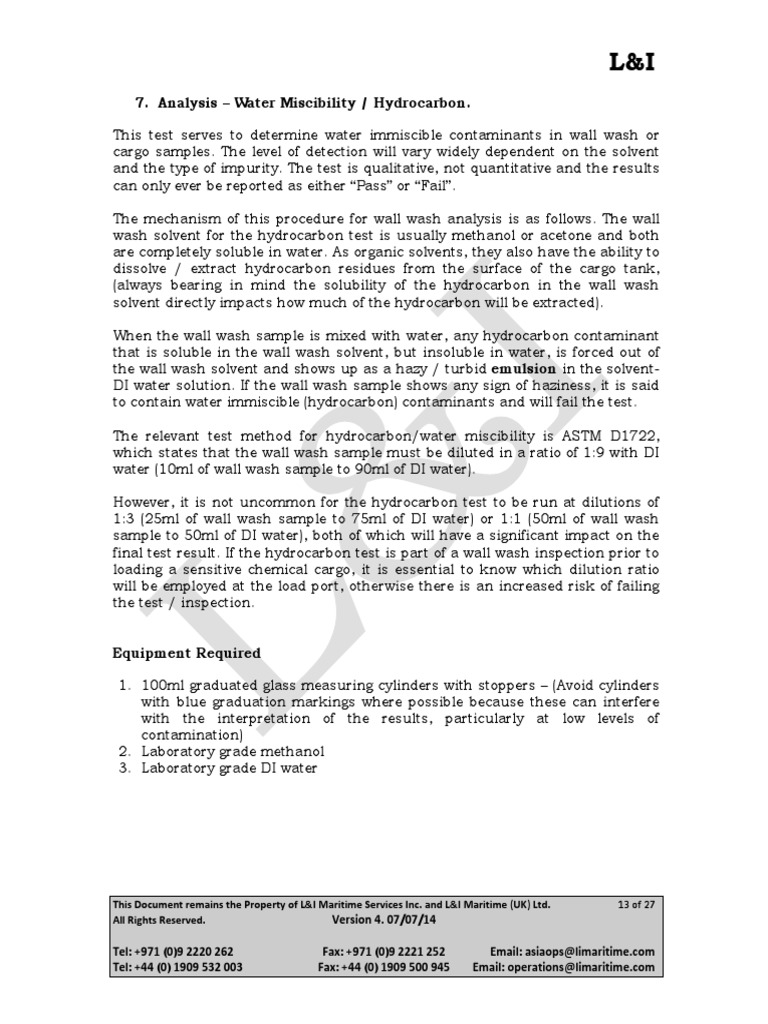 Wall Wash Sample Water Miscibility-Hydrocarbon Procedure | PDF ...
