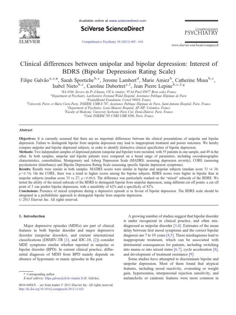 Clinical Differences Between Unipolar and Bipolar Depression Interest ...