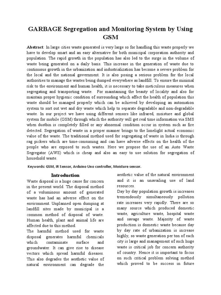 GARBAGE Segregation and Monitoring System by Using GSM | PDF | Waste ...