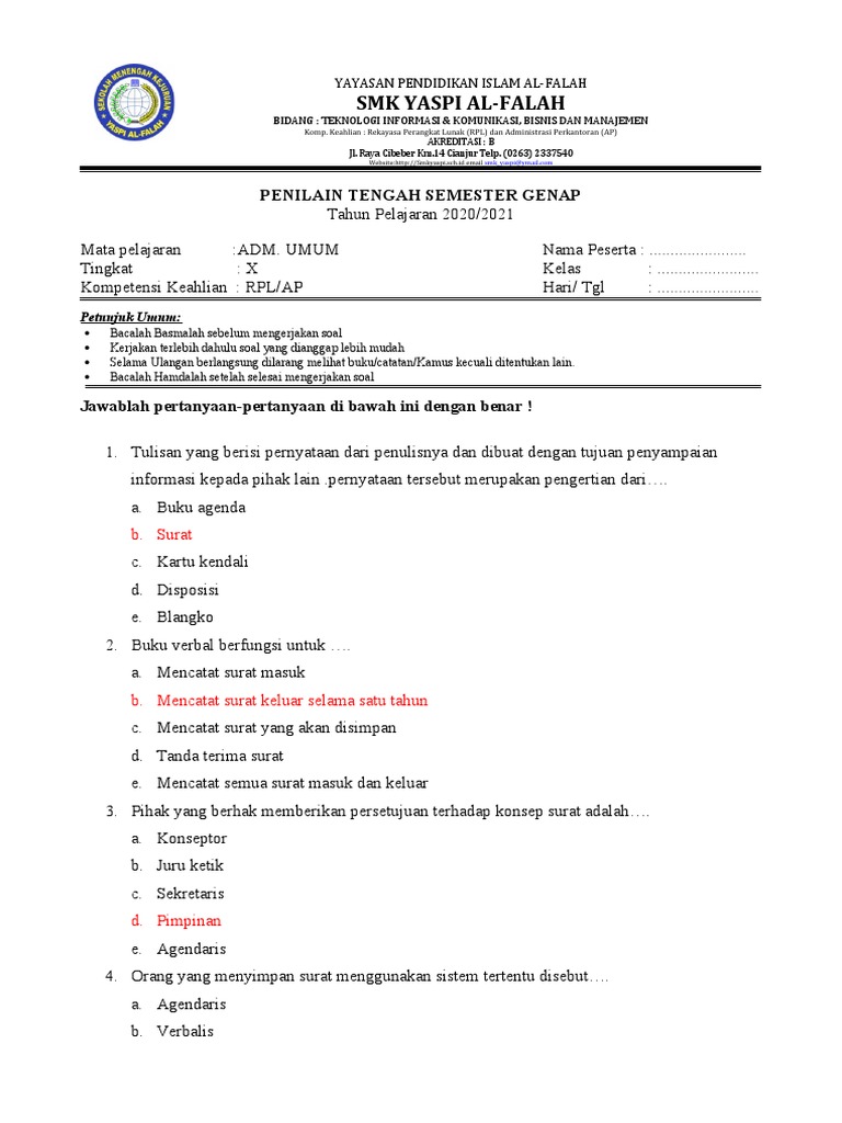 Soal PTS Adm X Otkp | PDF