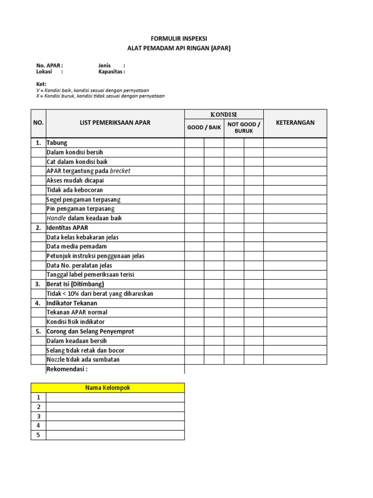 Checklist Inspeksi SCBA dan APAR | PDF