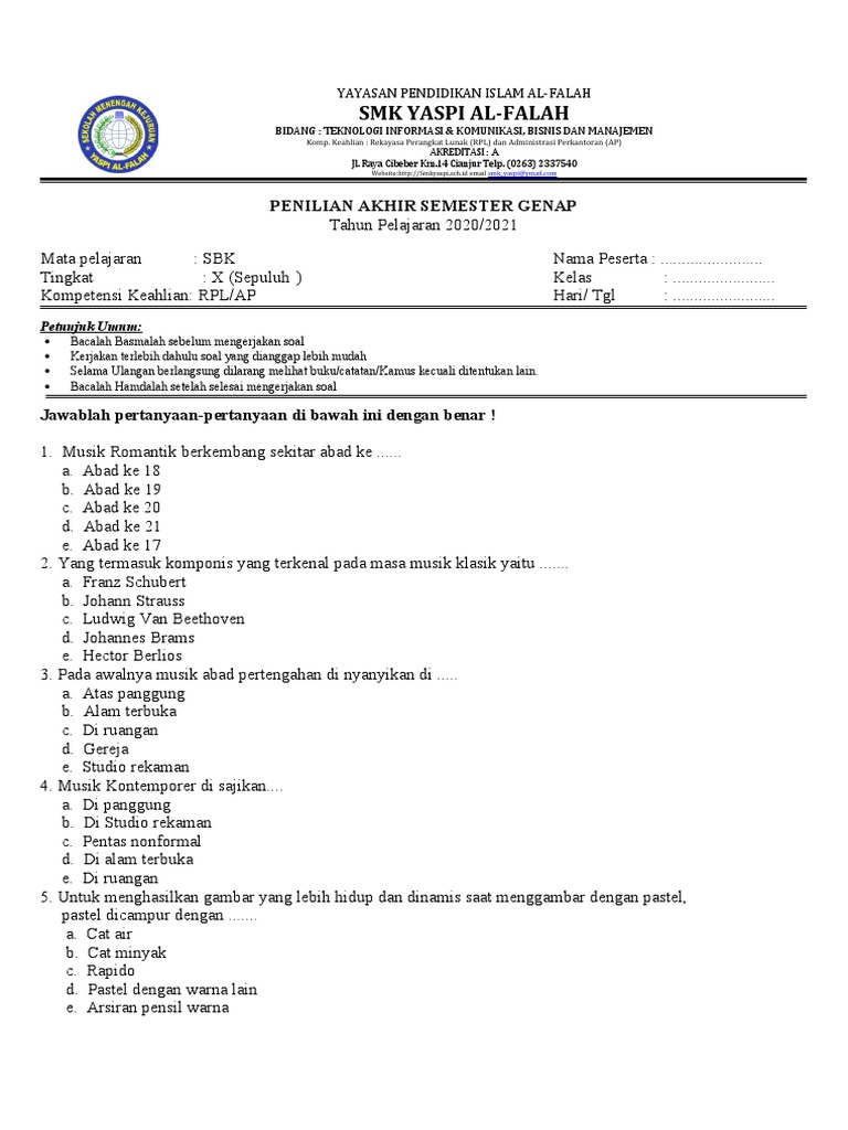 Soal Pts SBK X Otkp, RPL | PDF