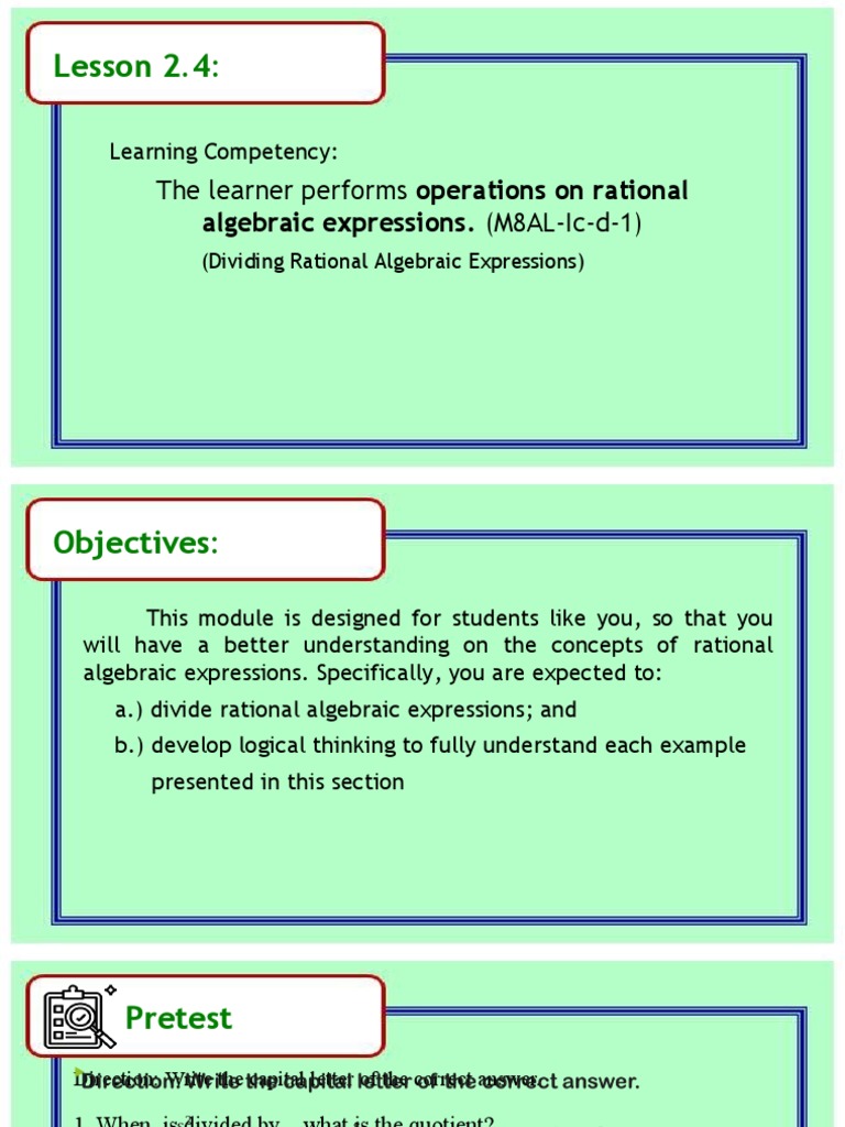 Dividing Rational Algebraic Expressions | PDF | Division (Mathematics ...