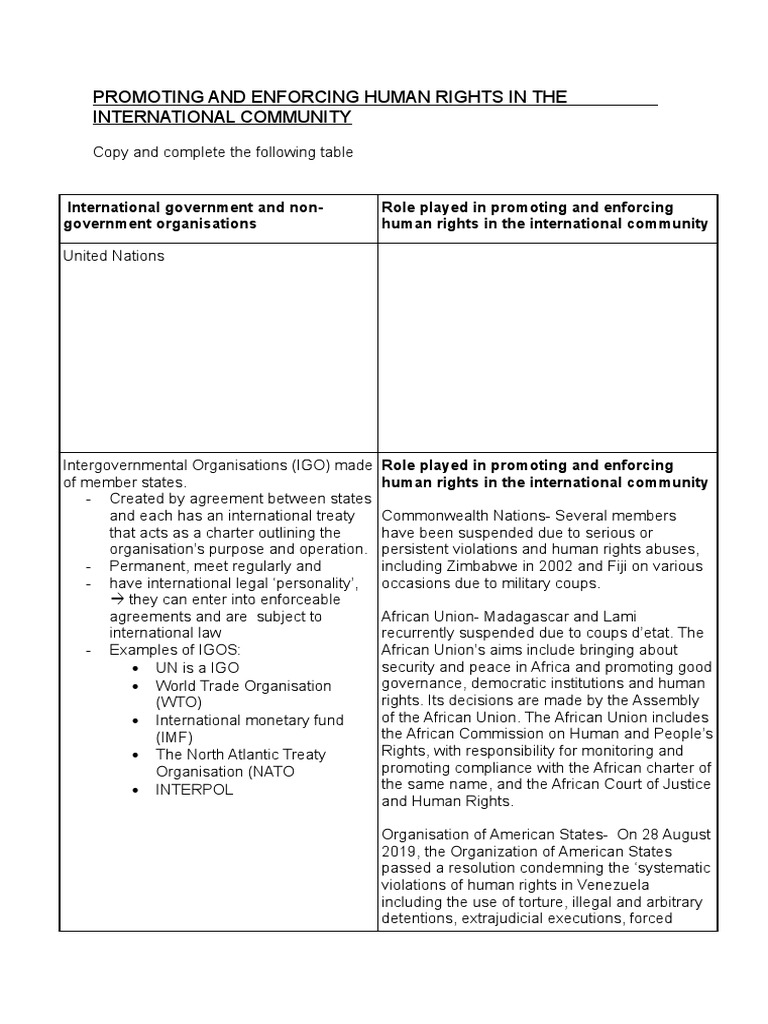 Promoting and Enforcing Human Rights in The International Community ...