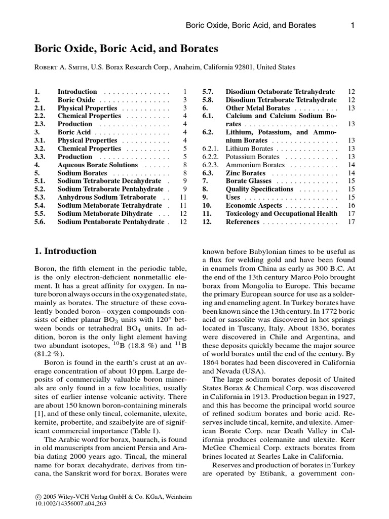 Boric Oxide, Boric Acid, and Borates | PDF | Boron | Solubility