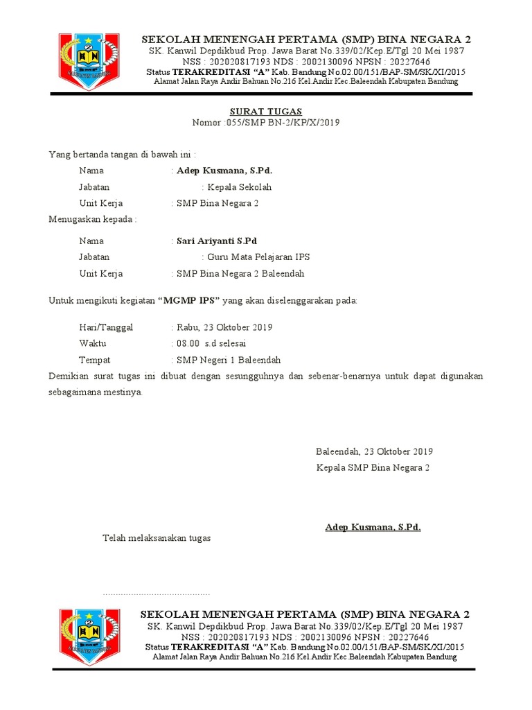 Surat Tugas MGMP IPA Bu Sari | PDF