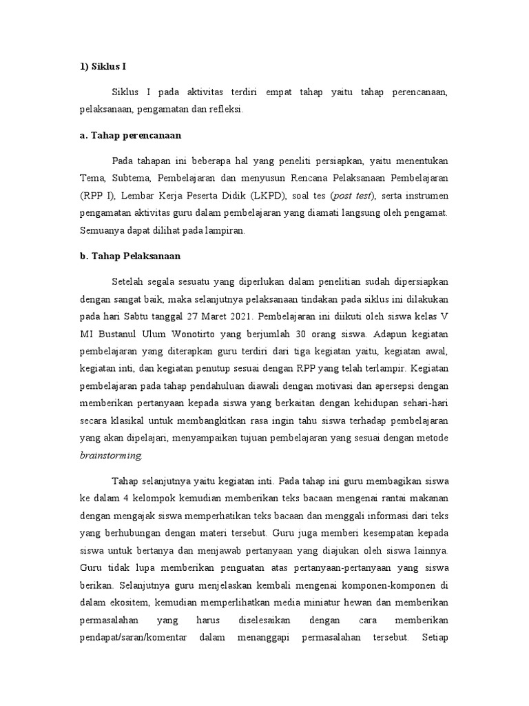 Siklus 1 Dan 2 Ptk Pdf