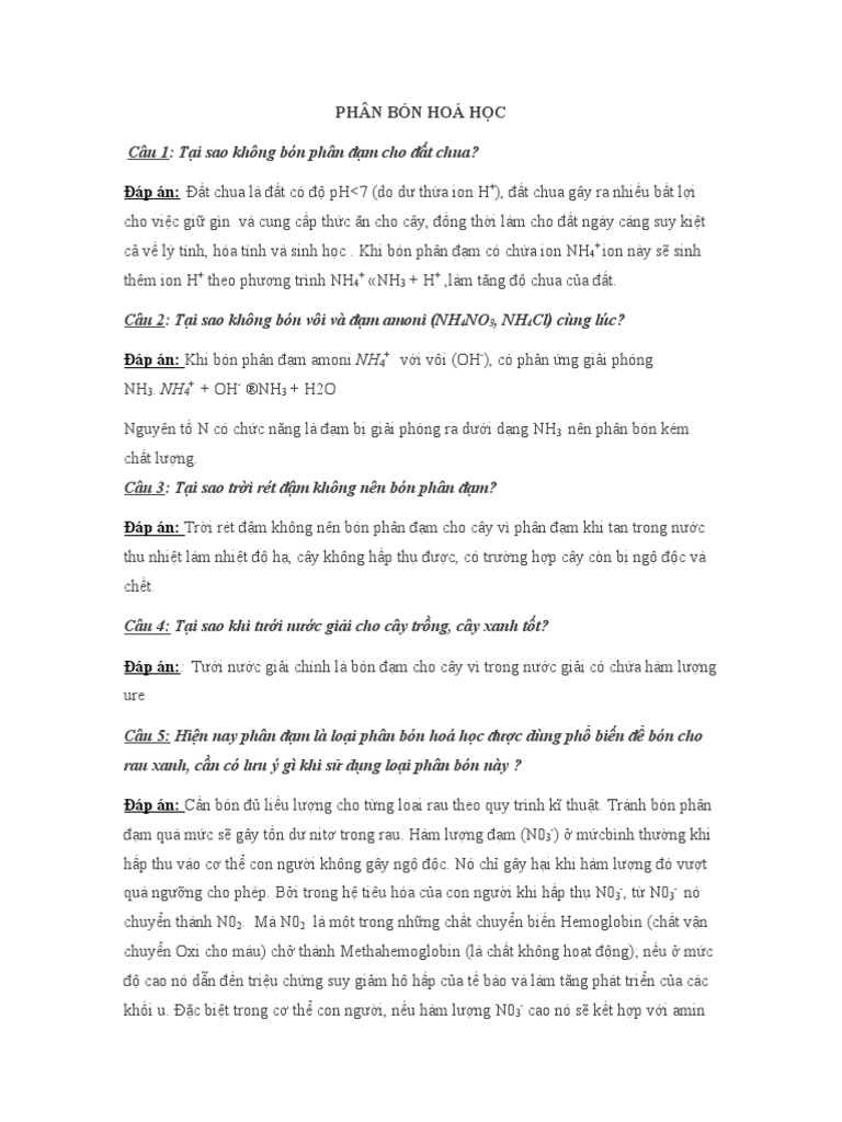 PHÂN BÓN HOÁ HỌC | PDF