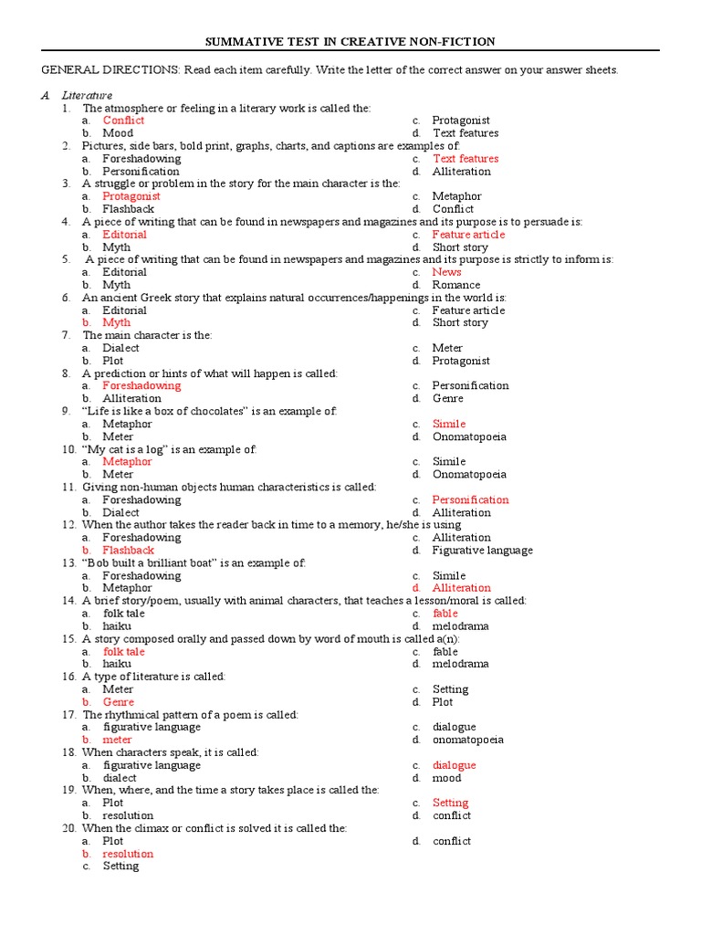 Creative Nonfiction SUMMATIVETEST | PDF | Creative Nonfiction | Writers