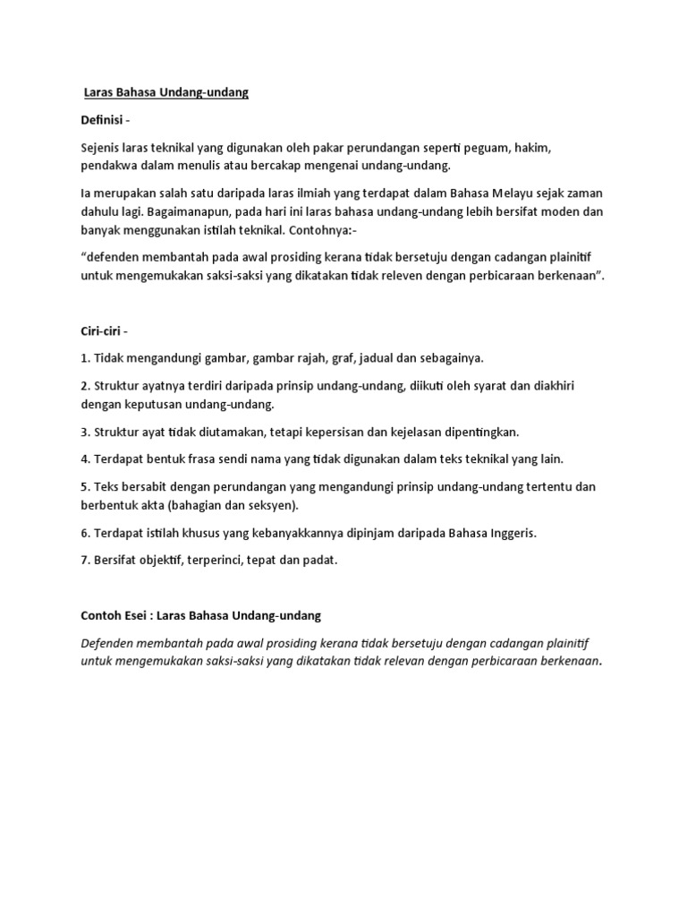 Ciri dan Contoh Laras Bahasa Undang-undang | PDF