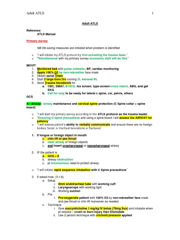 ATLS Adult - Scenario | PDF | Thorax | Burn