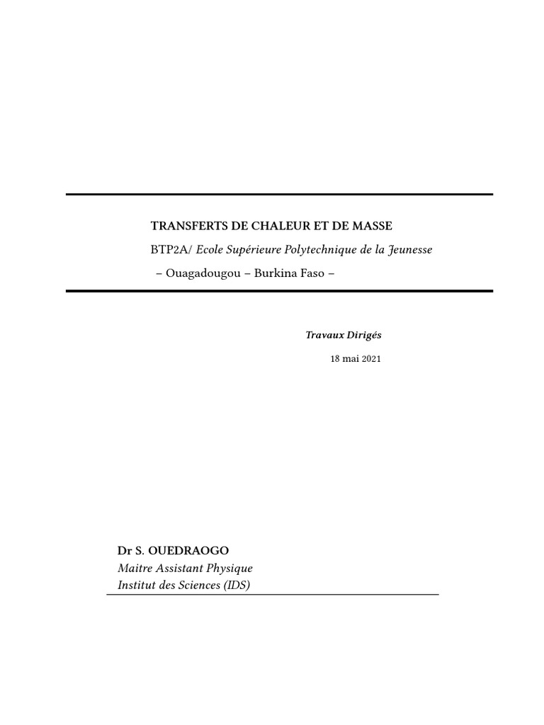 TD Thermique 2020 V2 | PDF | Transfert thermique | Isolation thermique