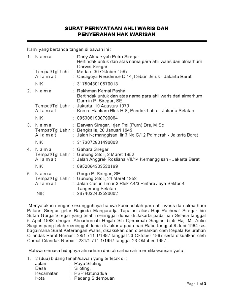 Surat Penyerahan Hak Warisan | PDF