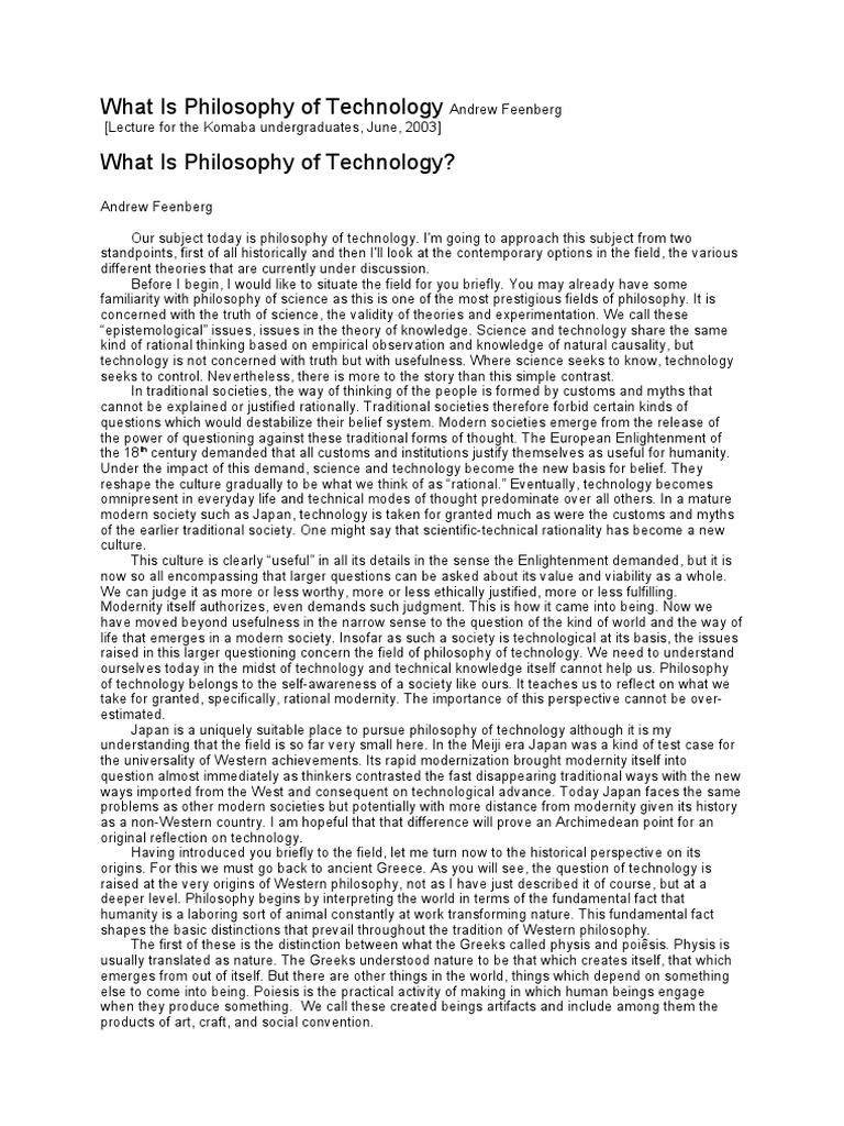 What Is Philosophy of Technology Andrew Feenberg | PDF | Science ...