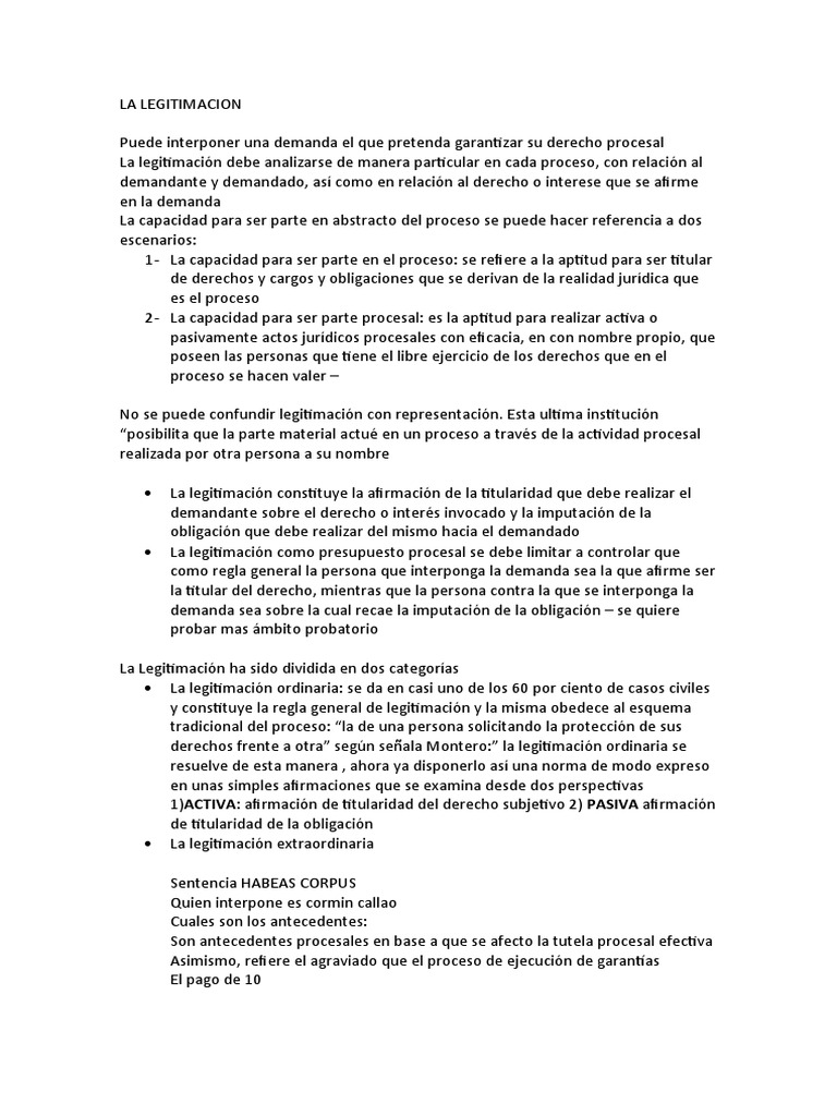 La Legitimacion | PDF | Ley procesal | Debido al proceso