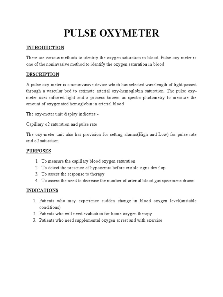 Pulse Oximeter Guide: Noninvasive Oxygen Saturation Monitoring | PDF ...