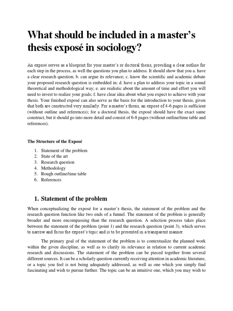 What Should Be Included in A Master's Thesis Exposé in Sociology? | PDF ...
