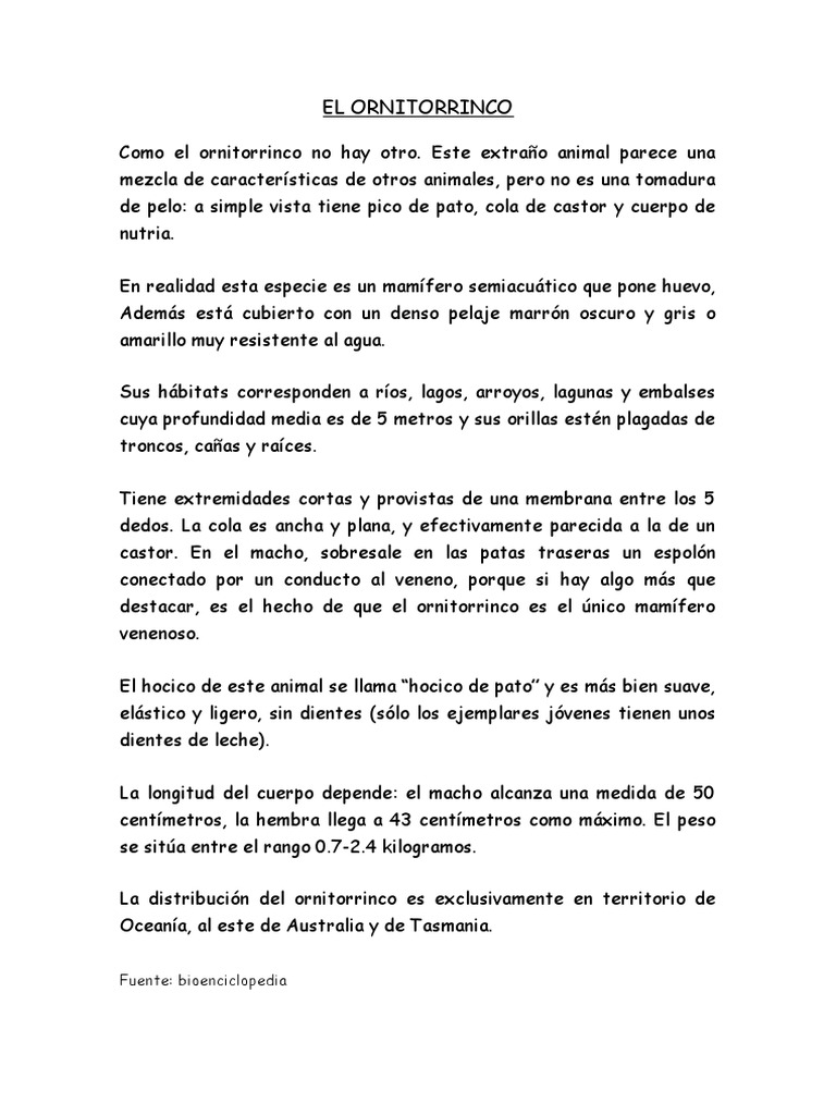 El Ornitorrinco Y Ajolote Pdf Naturaleza