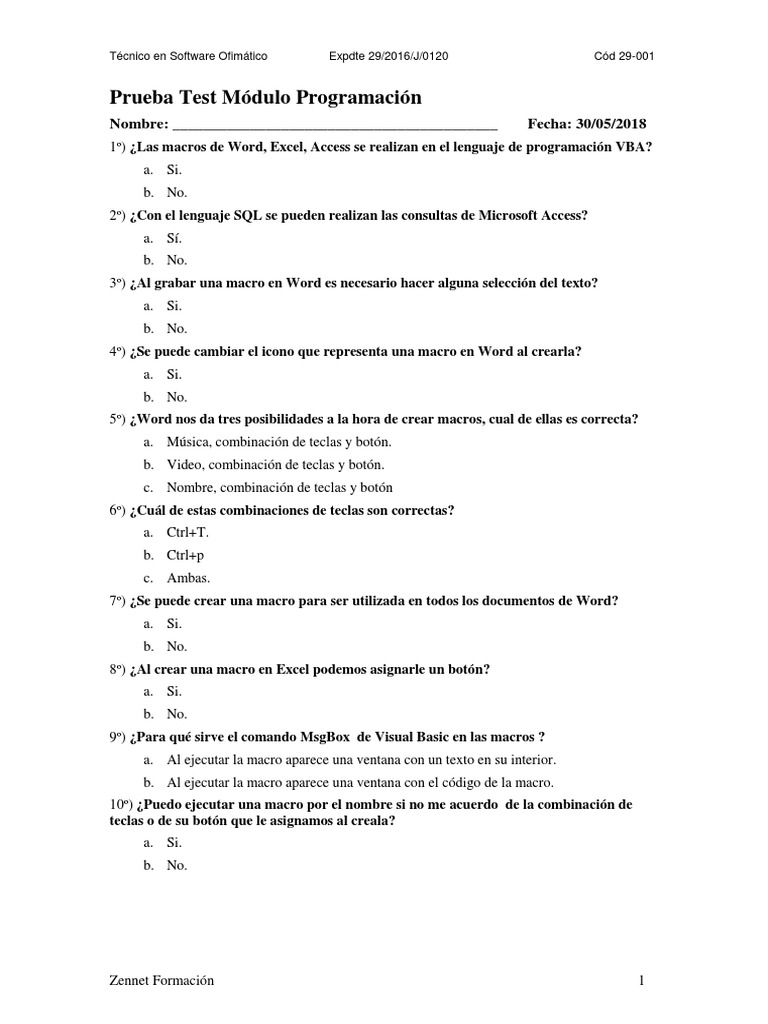 Prueba Test Módulo Programacion | PDF