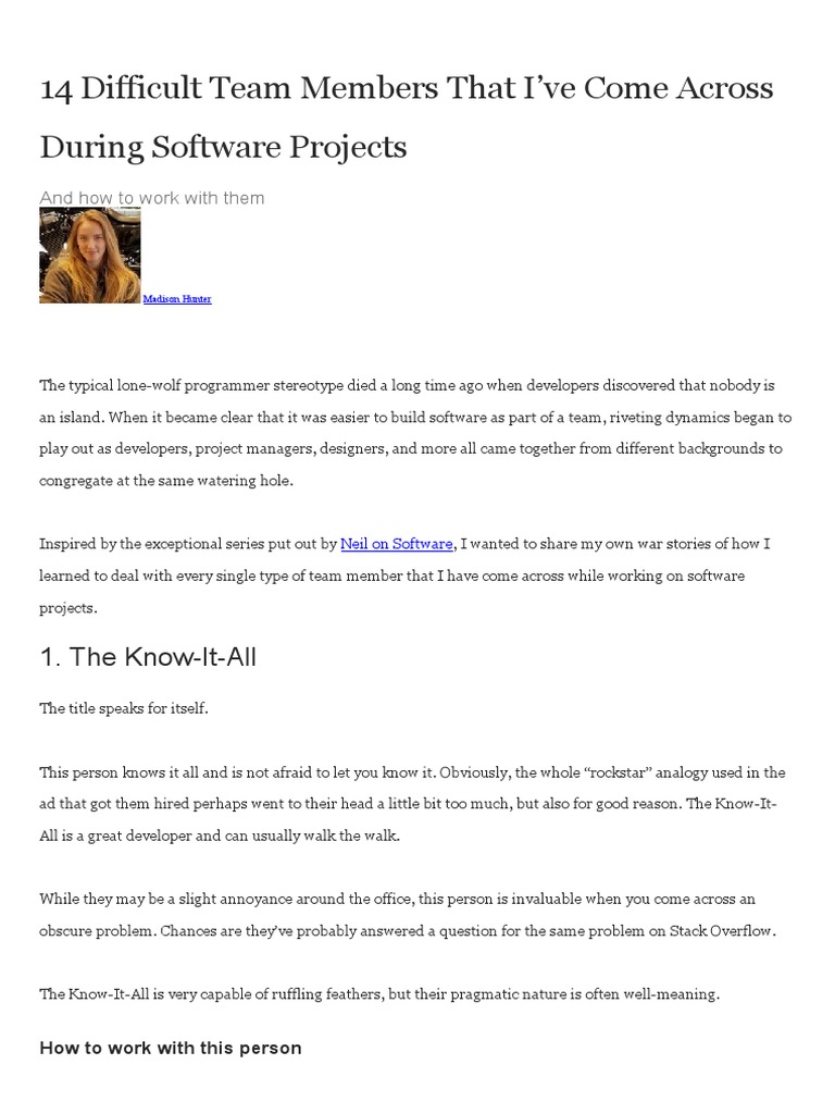 14 Difficult Team Members and How to Work With Them | PDF | Computer ...