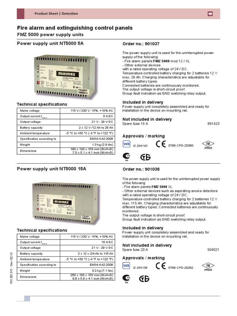 Fire Alarm and Extinguishing Control Panels: FMZ 5000 Power Supply ...