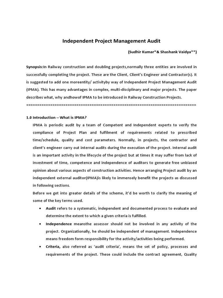 Independent Project Management Audit | PDF | Audit | Project Management