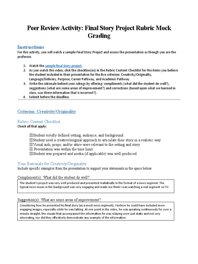 Peer Review Rubric for Students | PDF | Rubric (Academic) | Information