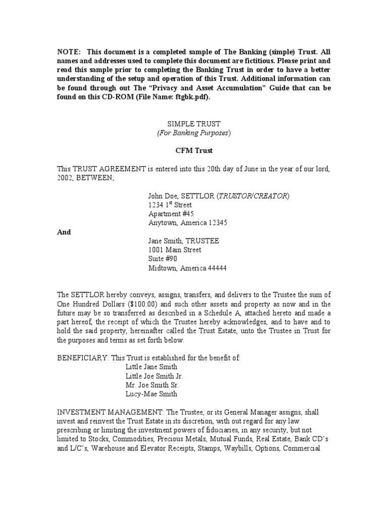 Banking Trust Sample | PDF | Trust Law | Trustee