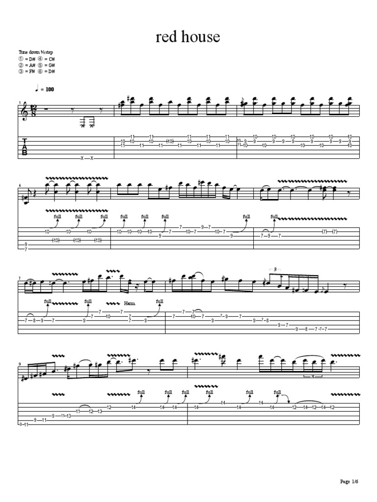 Red House Tune Down 1⁄2 Step | PDF | American Compositions And ...