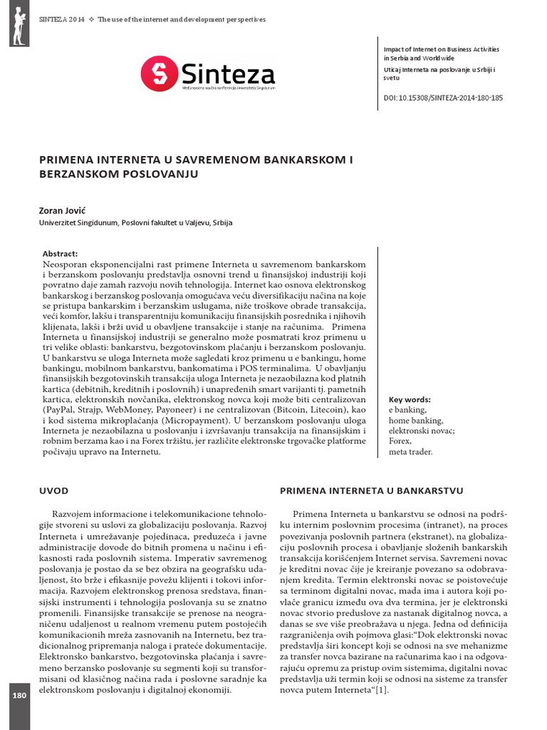 Primena Interneta U Savremenom Bankarskom I Berzanskom Poslovanju | PDF