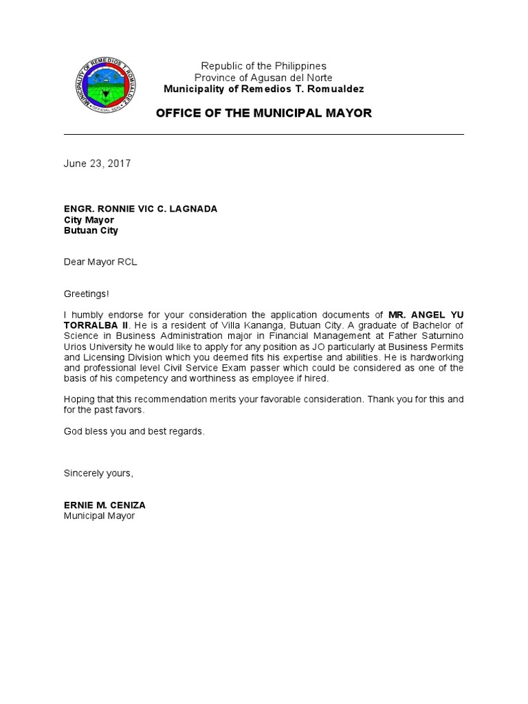 Office of The Municipal Mayor: Republic of The Philippines Province of ...