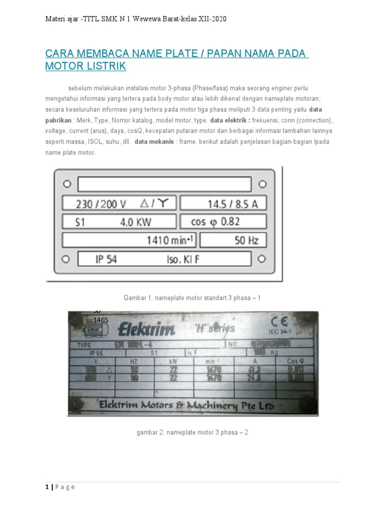 Cara Membaca Name Plate | PDF