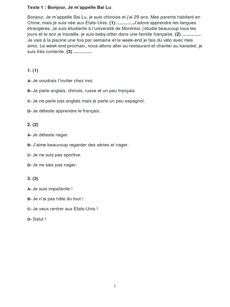 CE-TEF Les 17 Textes À Trous Avec Correction Détaillée | PDF ...