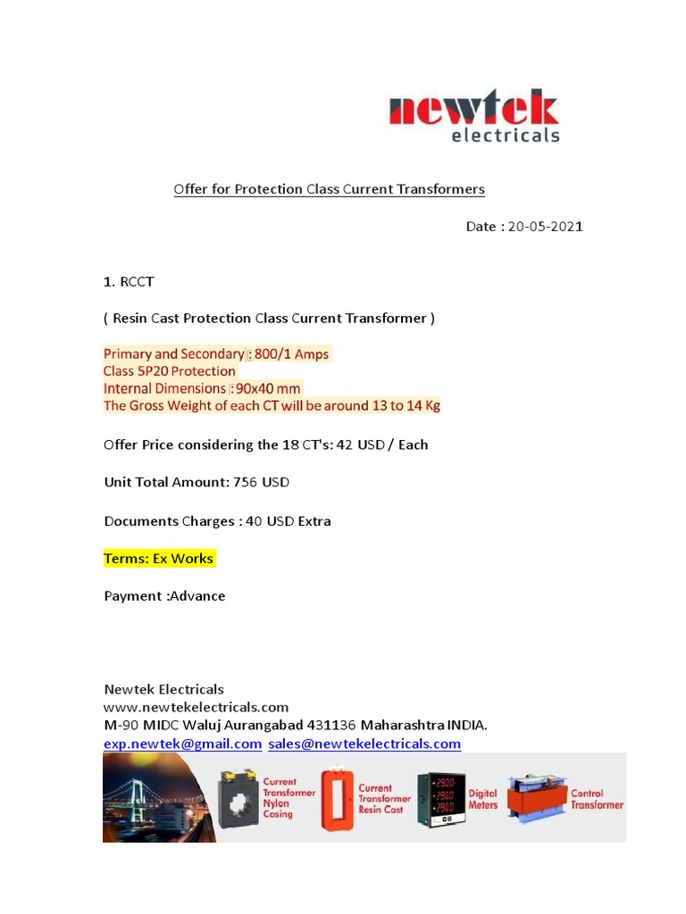 Offer For 5P20 CTs Ex Works | PDF
