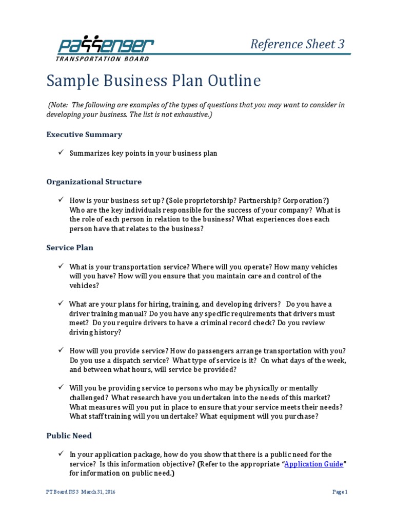 Sample Business Plan Outline: Reference Sheet 3 | PDF | Economies ...