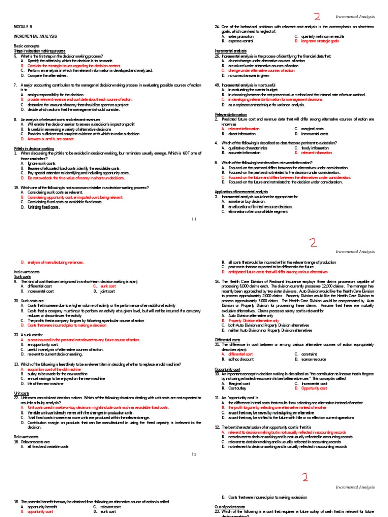 Incremental Analysis Basic Concepts | PDF | Cost | Decision Making