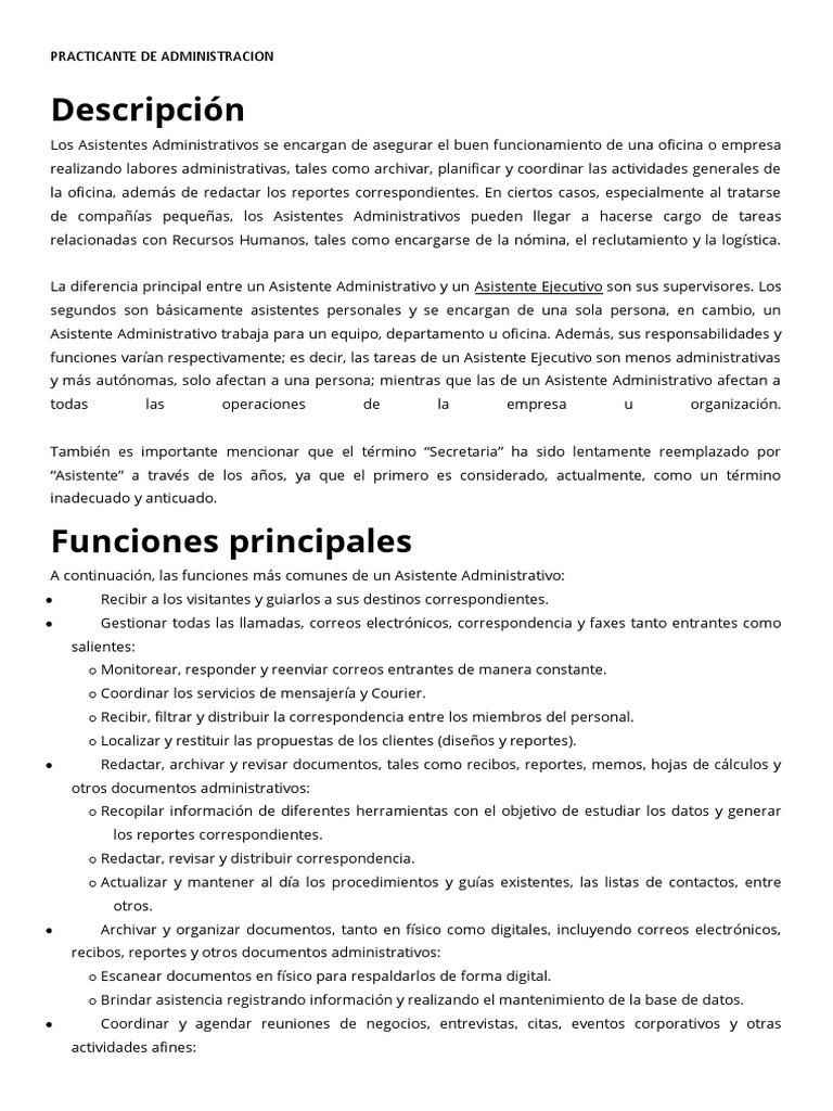 Funciones del Practicante Administrativo | PDF | Logística | Business